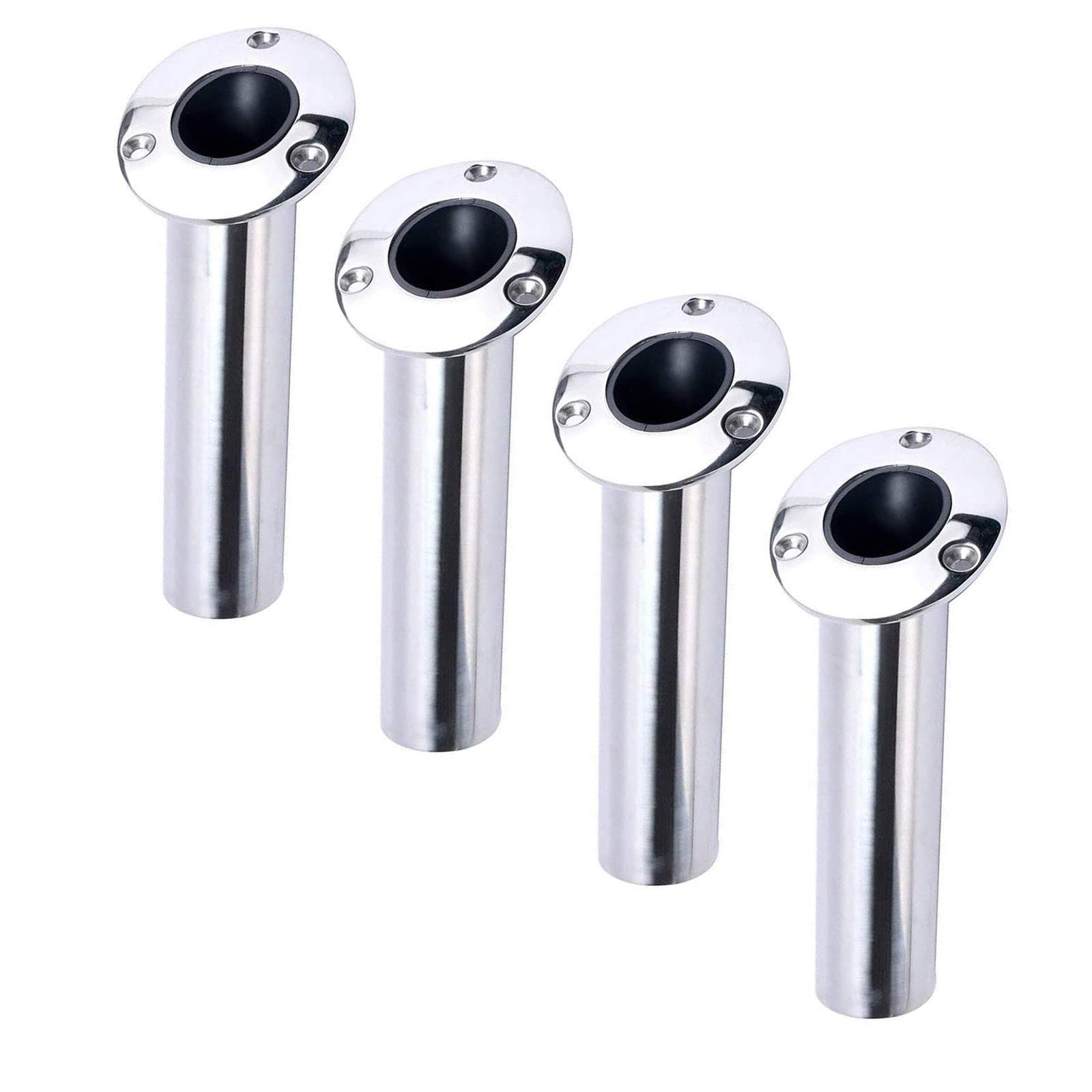 Amarine Made 4-Pack Heavy 316 Duty Stainless Steel Rod Holders with Drain, Flush Mount Fishing Rod Pole Holders, 30 Degree, 15degree, 90 Degree (15 Degree)