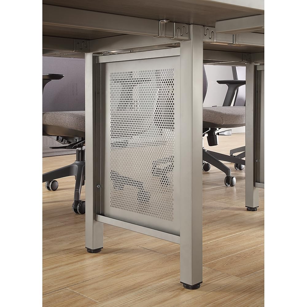 nbf signature series at Work 14' Expandable Conference Table with Warm Ash Laminate Top and Brushed Nickel Painted Steel Leg with Modesty Panel for Professional Use