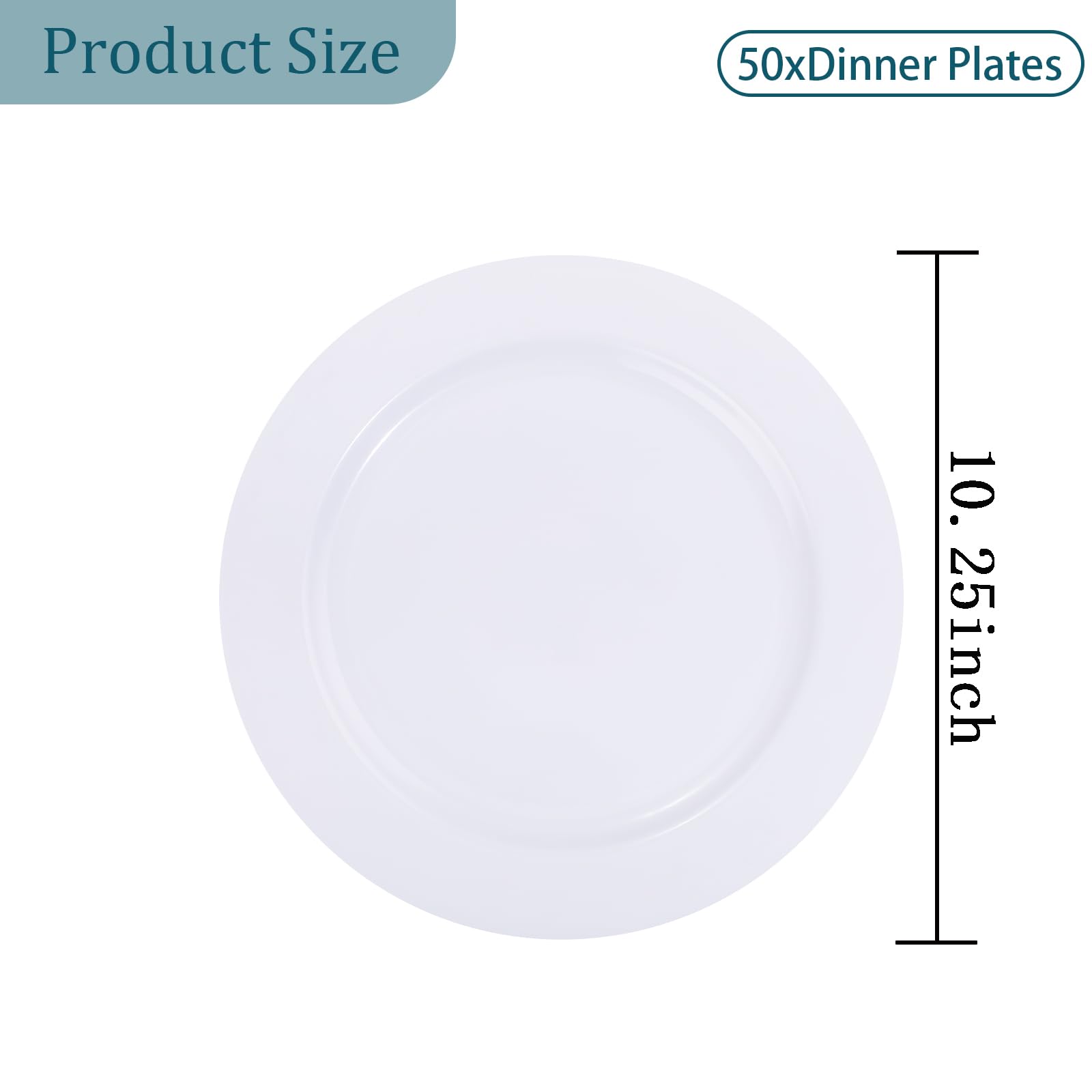 I00000 50Pcs White Plastic Dinner Plates 10.25 Inch, Premium Disposable Party Plates, Safe and Reusable, Heavy Duty Plastic Plates Perfect for Wedding & Party