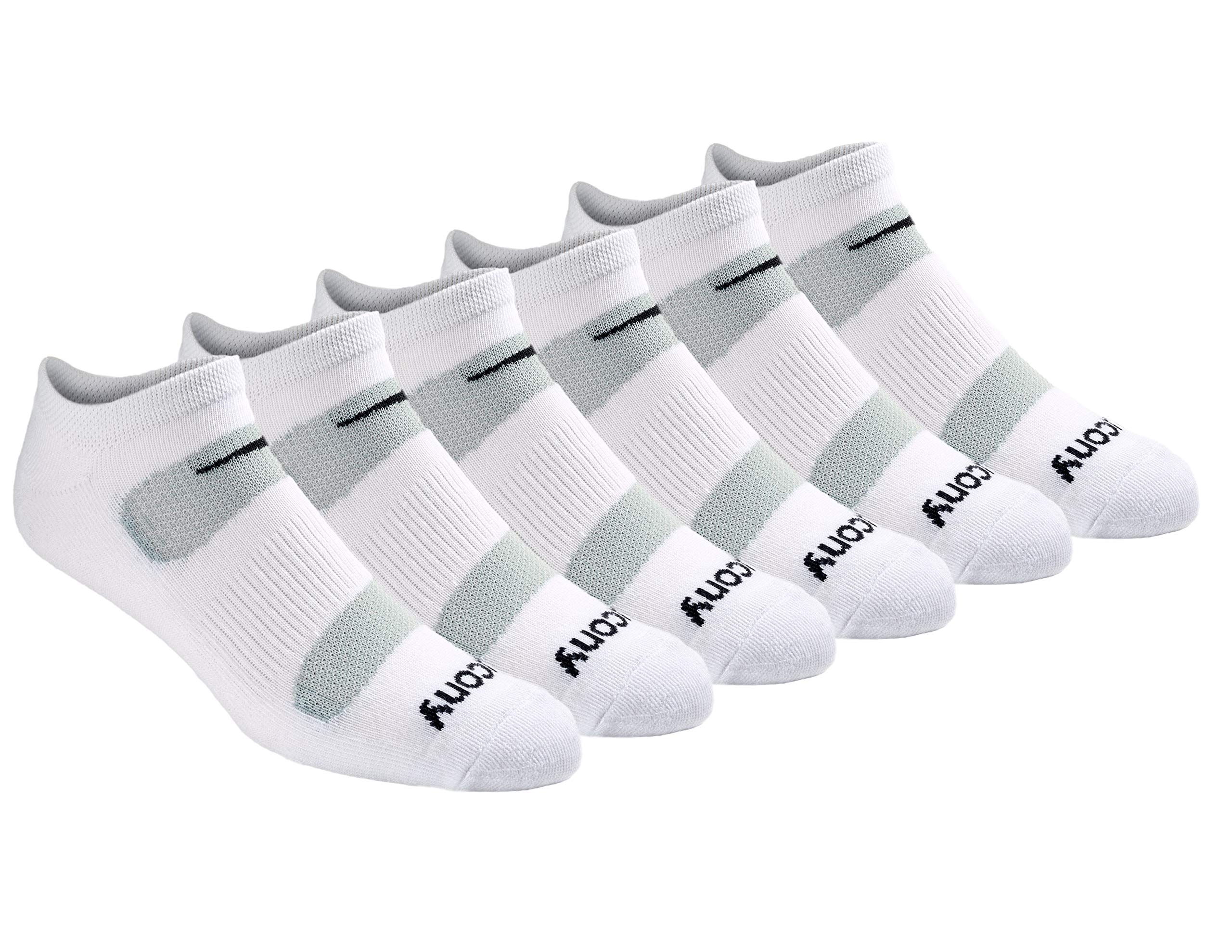 Saucony Men's RunDry Mesh Ventilating Comfort Fit Performance No-Show Socks, Available in M-XXL (6, 12, 18, White (6 Pairs), X-Large