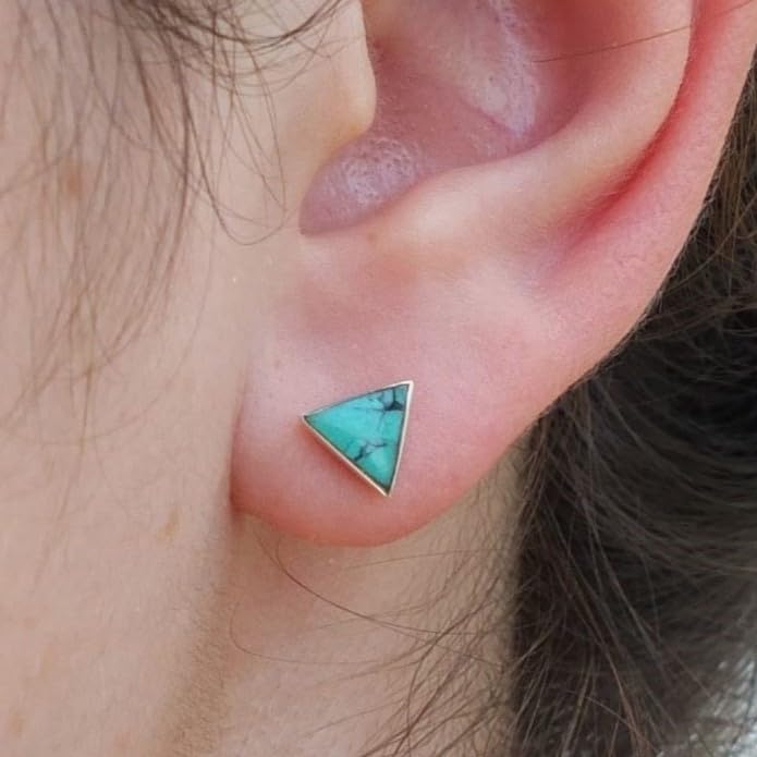 Handmade Turquoise Gemstone Square 5mm Stud Earrings, 925 Sterling Silver Studs for Women, Cartilage Earring, Tarnish & Water Resistant, By Miya Jewelry Creations