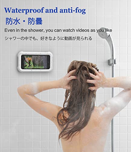Waterproof Shower Phone Holder with 360° Rotation, Angle Adjustable, Wall Mounted Phone Holder for Bathroom Mirror Bathtub Kitchen, Up to 6.8 Inch (2022 Upgraded)