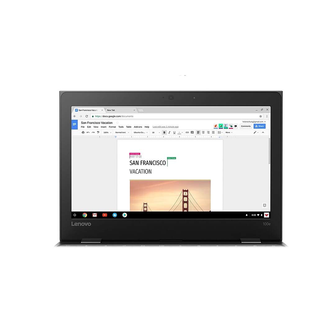 Lenovo 100e Chromebook (2nd Gen) MTK 81QB Business Laptop, 11.6" HD Display, MediaTek MT8173C Quad-core 2.1GHz 4GB RAM 16GB eMMC, PowerVR GX6250, Bluetooth SD Card Reader Google Chrome OS