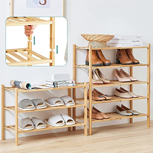 viewcare 9-Tier Bamboo Shoe Rack for Entryway, Stackable | Foldable | Natural, Free Standing Shoe Racks for Hallway Closet