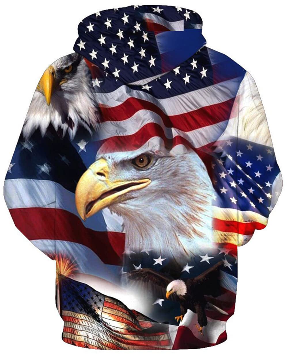 Keasmto 3D Printed American USA Flag Eagle Hoodie Pullover Sweatshirt Cool Hoodies for Men Women 03 L