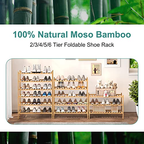 viewcare 9-Tier Bamboo Shoe Rack for Entryway, Stackable | Foldable | Natural, Free Standing Shoe Racks for Hallway Closet