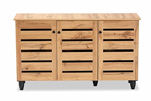 Baxton Studio Gisela Modern and Contemporary Oak Brown Finished Wood 3-Door Shoe Storage Cabinet