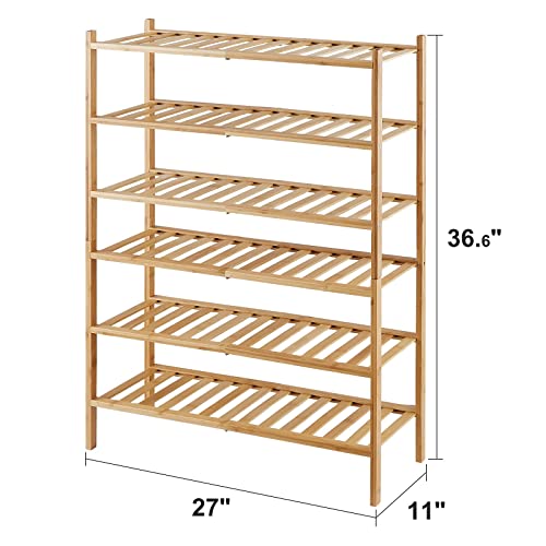viewcare 9-Tier Bamboo Shoe Rack for Entryway, Stackable | Foldable | Natural, Free Standing Shoe Racks for Hallway Closet