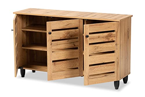 Baxton Studio Gisela Modern and Contemporary Oak Brown Finished Wood 3-Door Shoe Storage Cabinet