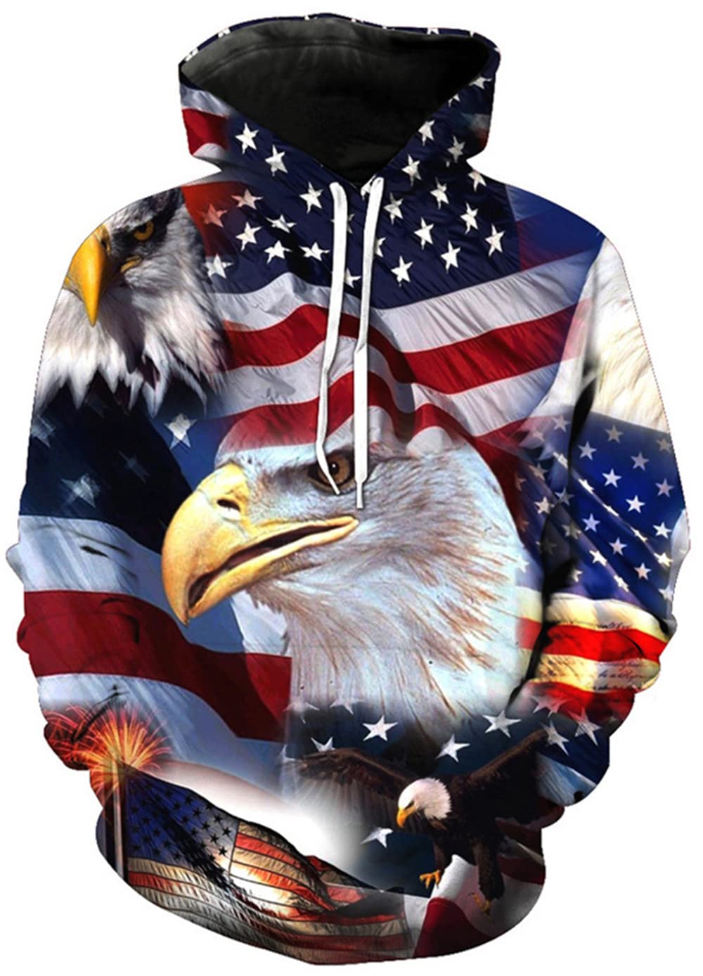 Keasmto 3D Printed American USA Flag Eagle Hoodie Pullover Sweatshirt Cool Hoodies for Men Women 03 L