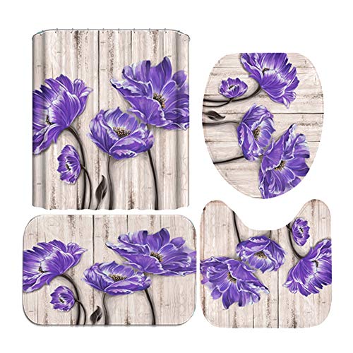 Valcatch 1 Set 3D Digital Printing Shower Curtain Sets with Rugs Toilet Lid Cover and Bath Mat Stylish Ice Cube Shower Curtain with 12 Hooks for Home Hotel Party Bathroom Decorations