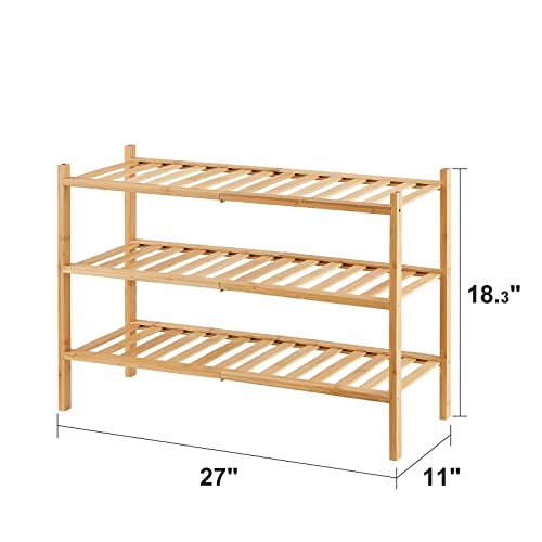 viewcare 9-Tier Bamboo Shoe Rack for Entryway, Stackable | Foldable | Natural, Free Standing Shoe Racks for Hallway Closet