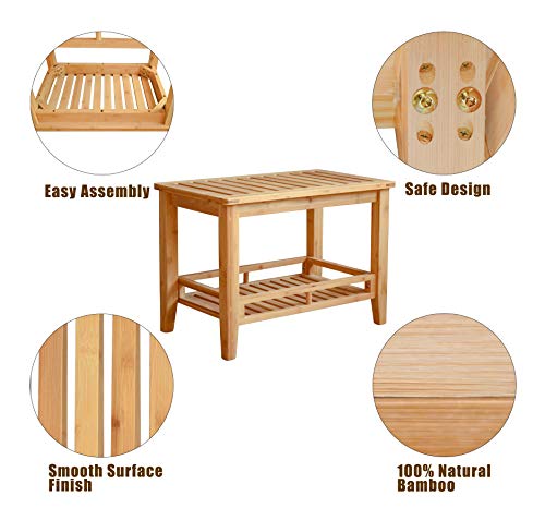 RANDEFURN Shower Bench 24'' Shower Chair with Shelf, Bathroom Bench,Shower Benches for InsideShower, Shoe Organizer or Entryway Bench 24x15x18.2 Inches