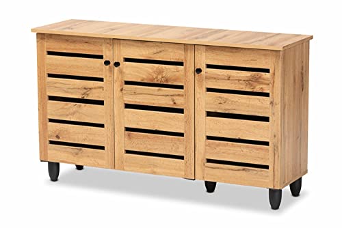 Baxton Studio Gisela Modern and Contemporary Oak Brown Finished Wood 3-Door Shoe Storage Cabinet