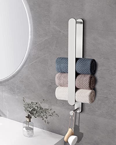 LIVEHITOP Bathroom Towel Bar, Self Adhesive Wall Mounted Hand Towel Holders No Drilling SUS304 Stainless Steel for Face Small Towels (Silver, 1)