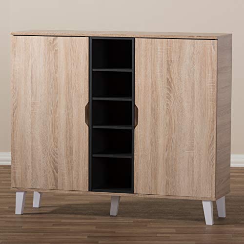 Baxton Studio Adelina Mid-Century Modern 2-Door Oak and Grey Wood Shoe Cabinet Mid-Century/Light Brown/Gray/Particle Board/MDF with PU Paper/