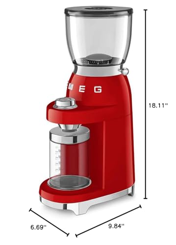 Smeg CGF01RDEU Electric Coffee Grinder with a Power of 150 W CGF01RDEU-red, Plastic, red