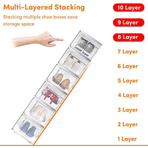 XiangGuanQianYing Shoe Box,6 Pack Large Shoe Boxes Clear Plastic Stackable,Space Saving Foldable Shoe Organizer Boxes