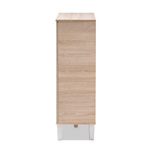 Baxton Studio Adelina Mid-Century Modern 2-Door Oak and Grey Wood Shoe Cabinet Mid-Century/Light Brown/Gray/Particle Board/MDF with PU Paper/