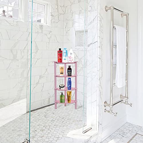 4 Shelf Corner Shower Caddy, Rustproof, Plastic Shower Organizer for Bathroom, Bathtub, Shower pan, Bath Accessories Shower Caddies, 13.5 x 10 x 33.5 Inches, Pink (Round Slot Pink 4 Tier)