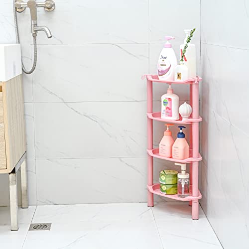 4 Shelf Corner Shower Caddy, Rustproof, Plastic Shower Organizer for Bathroom, Bathtub, Shower pan, Bath Accessories Shower Caddies, 13.5 x 10 x 33.5 Inches, Pink (Round Slot Pink 4 Tier)