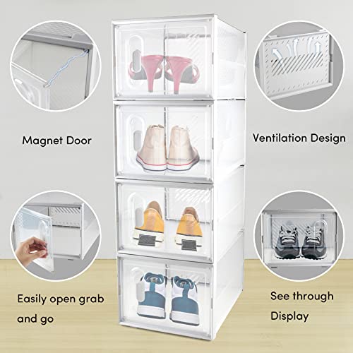 XiangGuanQianYing Shoe Box,6 Pack Large Shoe Boxes Clear Plastic Stackable,Space Saving Foldable Shoe Organizer Boxes
