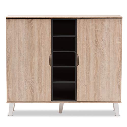 Baxton Studio Adelina Mid-Century Modern 2-Door Oak and Grey Wood Shoe Cabinet Mid-Century/Light Brown/Gray/Particle Board/MDF with PU Paper/