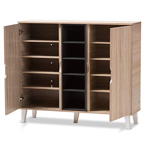 Baxton Studio Adelina Mid-Century Modern 2-Door Oak and Grey Wood Shoe Cabinet Mid-Century/Light Brown/Gray/Particle Board/MDF with PU Paper/