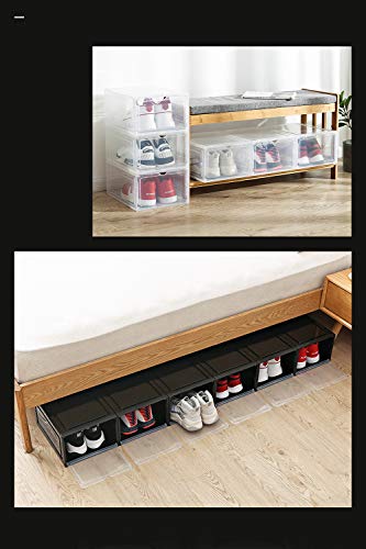 stackable sports shoe box, rear-opening magnetic door shoe box,Transparent Shoe Storage Container , large sturdy storage box | Family organization and storage (black, 4Piece)