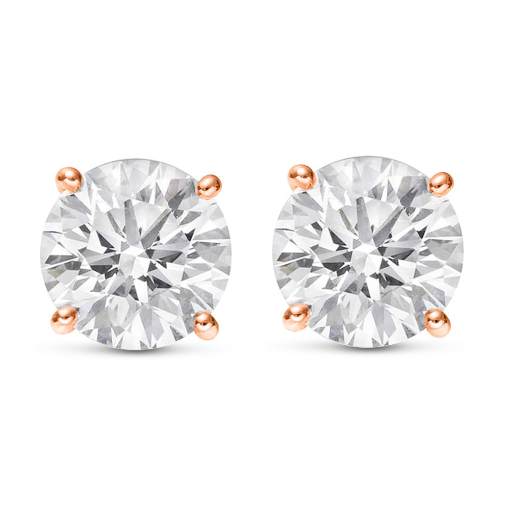 2.5 Carat 18K Rose Gold GIA Certified Round Cut Diamond Earrings 4 Prong Push Back Premium Collection (G-H Color, SI1-SI2 Clarity) - Ideal Cut