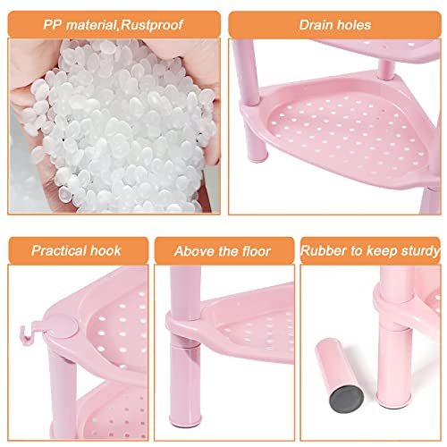 4 Shelf Corner Shower Caddy, Rustproof, Plastic Shower Organizer for Bathroom, Bathtub, Shower pan, Bath Accessories Shower Caddies, 13.5 x 10 x 33.5 Inches, Pink (Round Slot Pink 4 Tier)