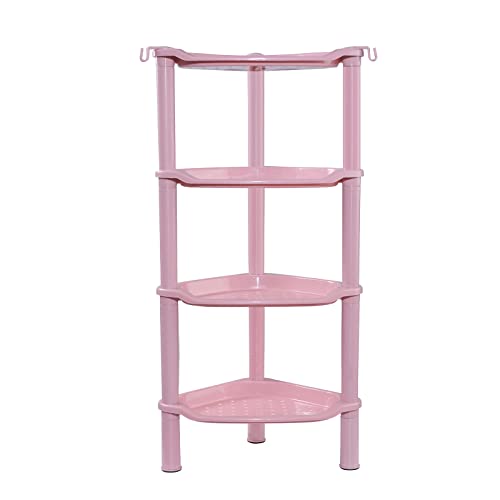 4 Shelf Corner Shower Caddy, Rustproof, Plastic Shower Organizer for Bathroom, Bathtub, Shower pan, Bath Accessories Shower Caddies, 13.5 x 10 x 33.5 Inches, Pink (Round Slot Pink 4 Tier)