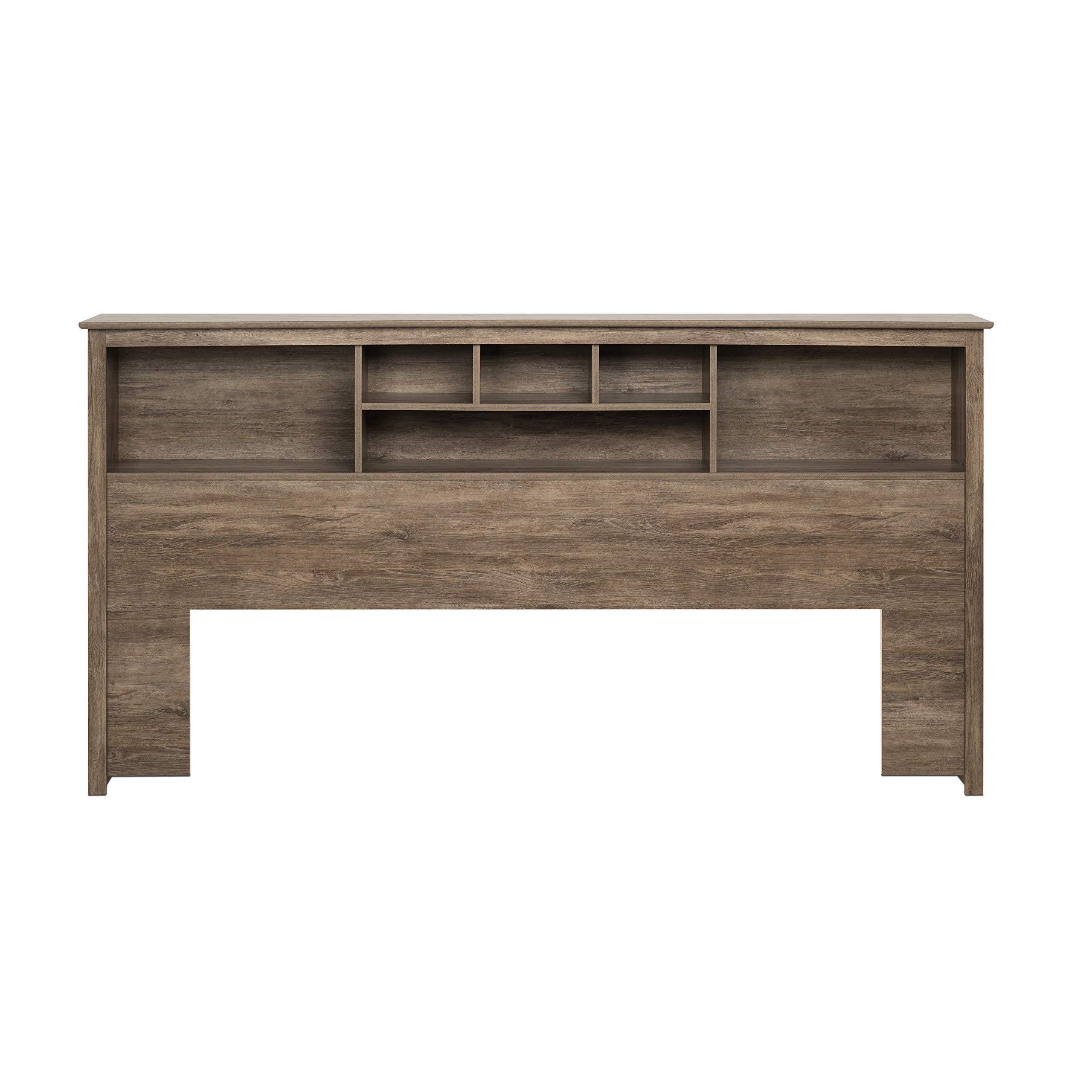Prepac King Size Bed Headboard: Stylish Drifted Gray King Headboard with Bookcase for King Size Beds, Freestanding (81.5" W x 43" H x 11" D) - DSH-8445