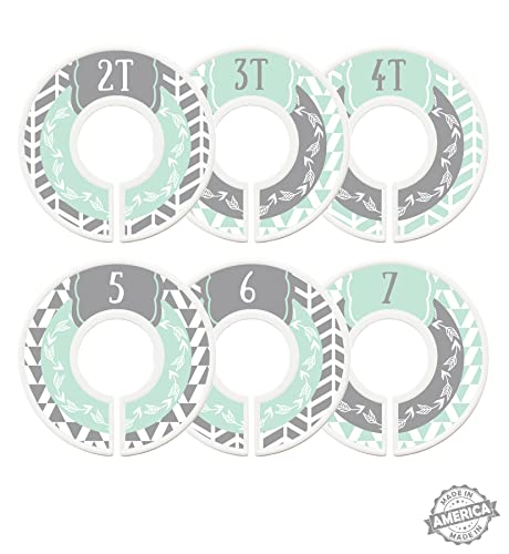 Modish Labels Kids Clothes Size Dividers, Clothes Organizer Kids, Closet Size Dividers, Closet Organizer System, School Clothes, Gender Neutral, Boy, Girl, Woodland, Arrows, Mint, Gray (Toddler/Child)