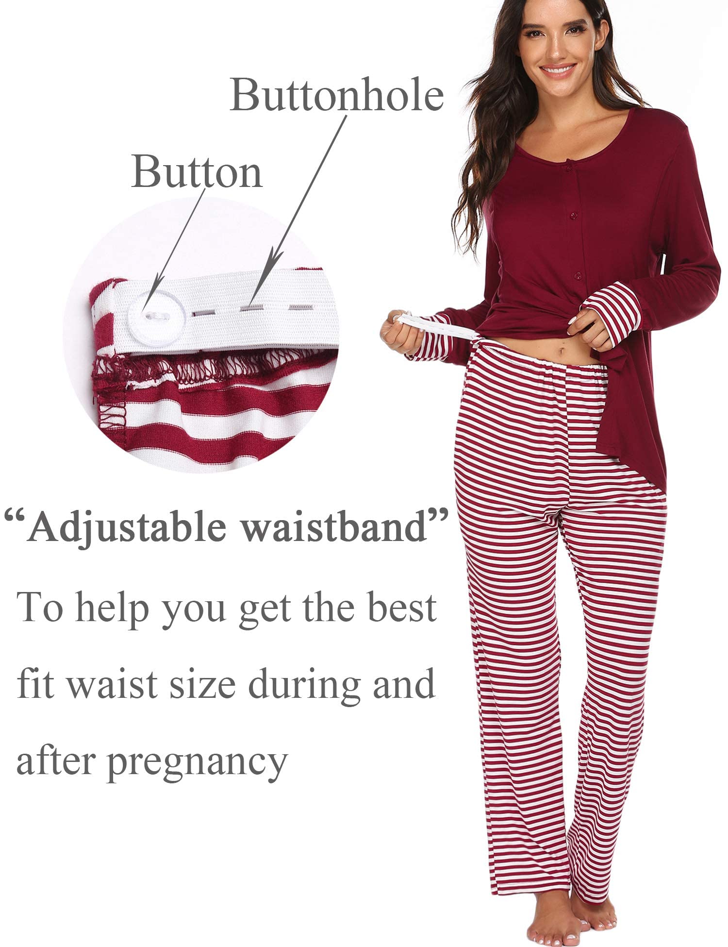 Ekouaer Maternity Nursing Pajama Set Long Sleeves Breastfeeding Sleepwear Soft Hospital Pregnancy pjs Sets L Wine Red