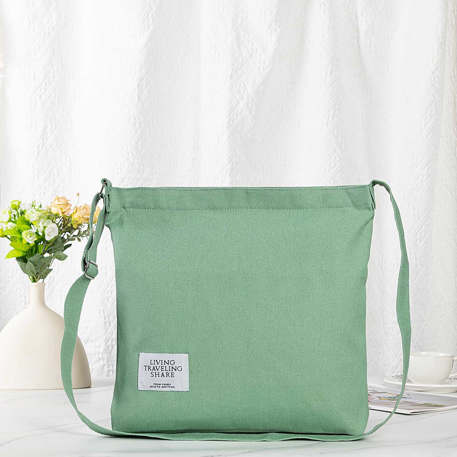 Covelin Women's Retro Large Size Canvas Shoulder Bag Hobo Crossbody Handbag Casual Tote Dark Sea Green