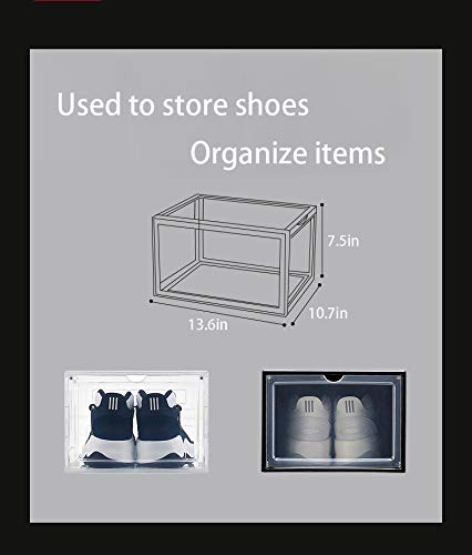 stackable sports shoe box, rear-opening magnetic door shoe box,Transparent Shoe Storage Container , large sturdy storage box | Family organization and storage (black, 4Piece)