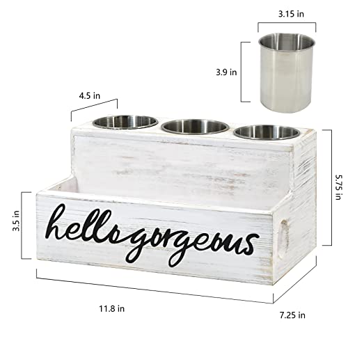 Rustic White Hair Dryer Holder, Curling Iron Holder Hair Tool Organizer, Hair Product Organizer, Hair Styling Tools Accessories Organizer, Blow Dryer Holder for Bathroom Countertop Vanity Storage