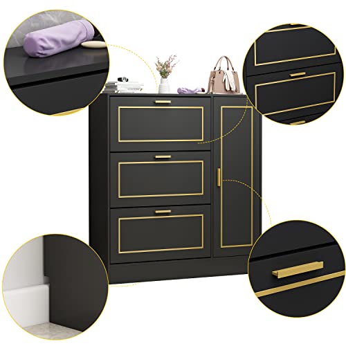 FUFU&GAGA Shoe Cabinet with 3 Flip Drawers & 1 Storage Cabinet, Modern Shoe Storage Cabinet for Entryway, Freestanding Shoe Rack Storage Organizer (Black, 47.2”W x 9.5”D x 47.2”H)