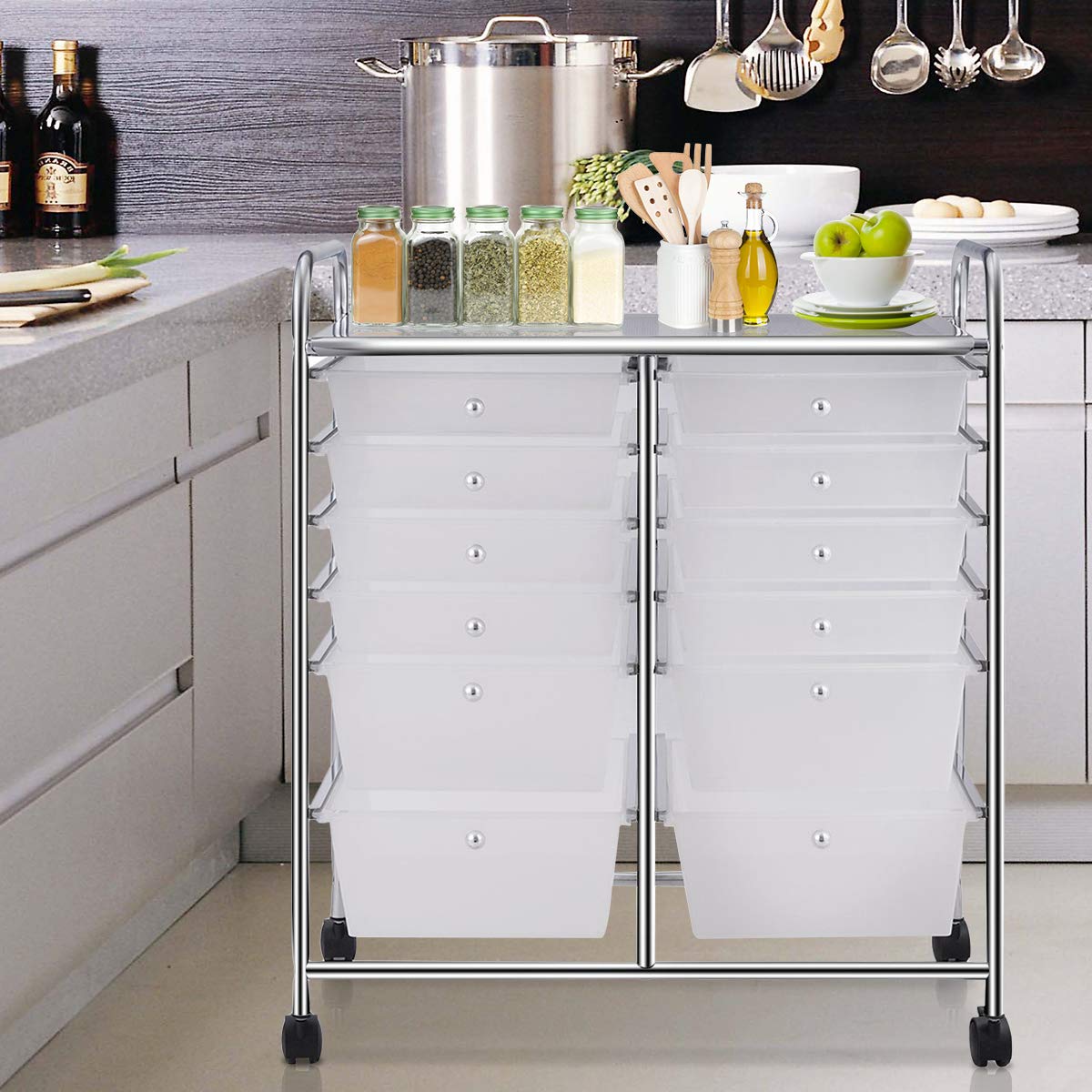 Happygrill 12-Drawer Organizer Cart Tools, Office School Paper Organizer Rolling Storage Cart with wheels