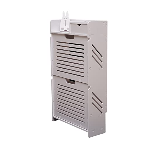 YIYIBYUS Shoe Cabinet Multifunctional Narrow Shoe Rack 2 Tier Modern Tipping White Shoes Cabinets Storage Organizer for Entryway Heels Slippers Storage