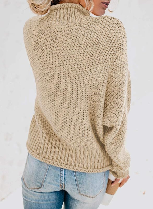Dokotoo Womens Fall Fashion 2024 High Neck Sweaters Batwing Long Sleeve Solid Winter Clothes Basic Casual Loose Oversized Chunky Knit Pullovers Sweaters Jumper Blouses Apricot Large