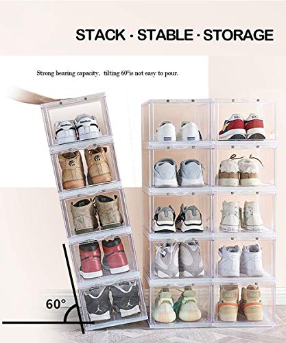 stackable sports shoe box, rear-opening magnetic door shoe box,Transparent Shoe Storage Container , large sturdy storage box | Family organization and storage (black, 4Piece)
