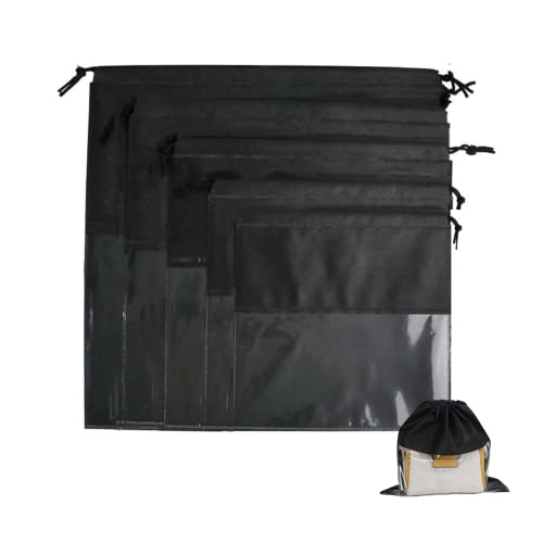 10 Pack 5 Size Handbag Storage Organizer,Purse Cover Hanging Closet Organizer, Space Saver Storage with Viewable Window, Reusable Shoe Bags for Travel, Drawstring Bag for School Trip (Black)