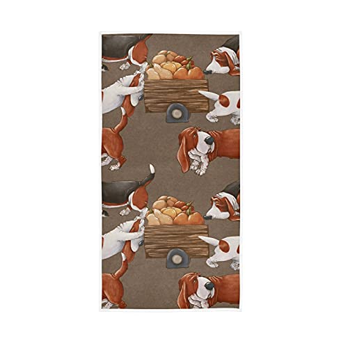 QUGRL Basset Hound Dogs Hand Towels for Bathroom Autumn Harvest Pumpkins Small Bath Towel 16x30 in, Decorative Kitchen Dish Towels Guest Fingertip Towel Washcloth for Spa Gym Sport