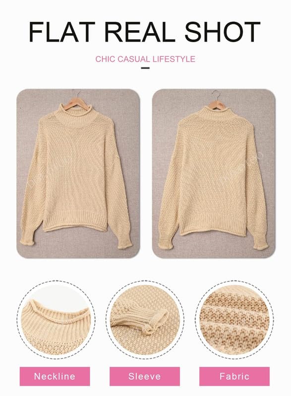 Dokotoo Womens Fall Fashion 2024 High Neck Sweaters Batwing Long Sleeve Solid Winter Clothes Basic Casual Loose Oversized Chunky Knit Pullovers Sweaters Jumper Blouses Apricot Large