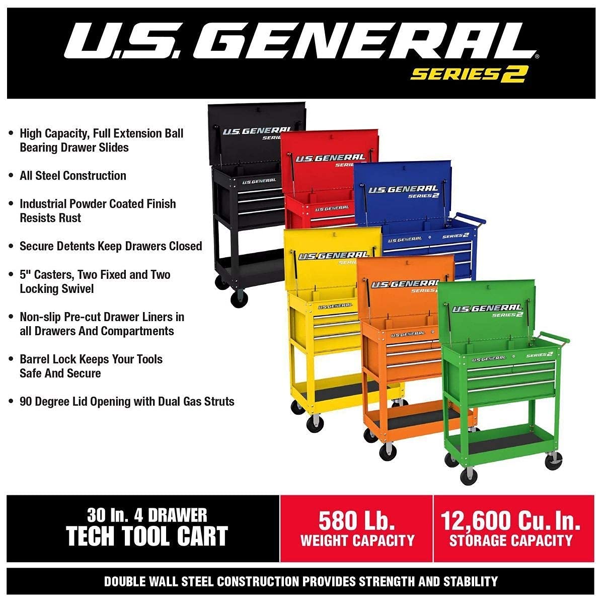 HFT Roller Cart Tool Cabinet Storage Chest Box Glossy 4 Drawer 580 Lb. Capacity - Blue