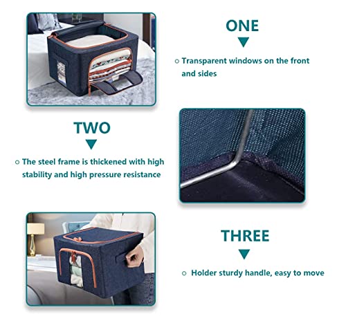 Clothes Storage Bin Boxes, 2 Pack Foldable Clothes Storage Boxes, Stackable Frame Storage Bins Boxes, Fabric Linen Clothes Storage Organzier for Clothes, Blankets, Bedrooms (15.7 x 12 x 7.9inch)