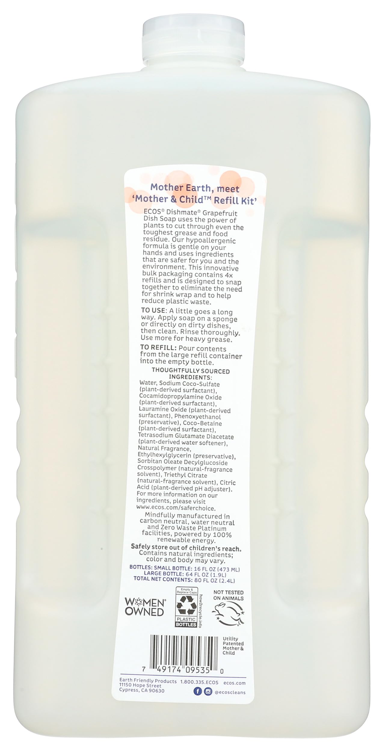 ECOS® Hypoallergenic Dishmate, 1 Count, Grapefruit, Grapefruit, Grapefruit, 80 oz Bottles by Earth Friendly Products