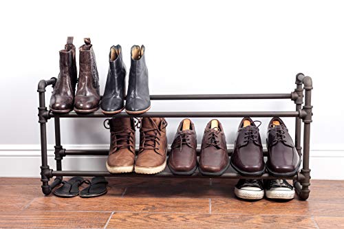 Real Home Innovations Modern Industrial Style 2 Tier Shoe Rack, 36" W x 8.2" d x 16" H, Satin Pewter